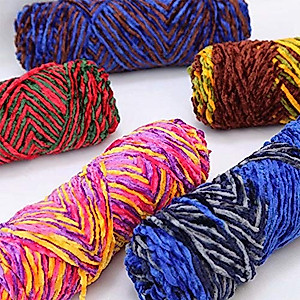 2 Skeins Luxury DIY Red Yellow Green Velvet Knitting Yarn Crochet Afghans Blanket Chenille Yarn Fluffy Chenille Yarn Knit Winter Scarf Sweater Yarn One Skein 175gram