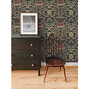 NextWall Acanthus Floral Peel and Stick Wallpaper (Charcoal & Rosewood)