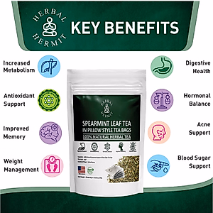 Spearmint Tea (50 Tea Bags) with Natural Spearmint Leaves Herbal Tea in Caffeine Free Easy to Use Tea Bags