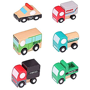TEKOR (12) Wooden Toy Car Set | Montessori | Police Car | Fire Truck | Ambulance | (9) Other Cars| Develops Fine Motor Kills | Smooth, No Rough Edge | Child Friendly Paint |