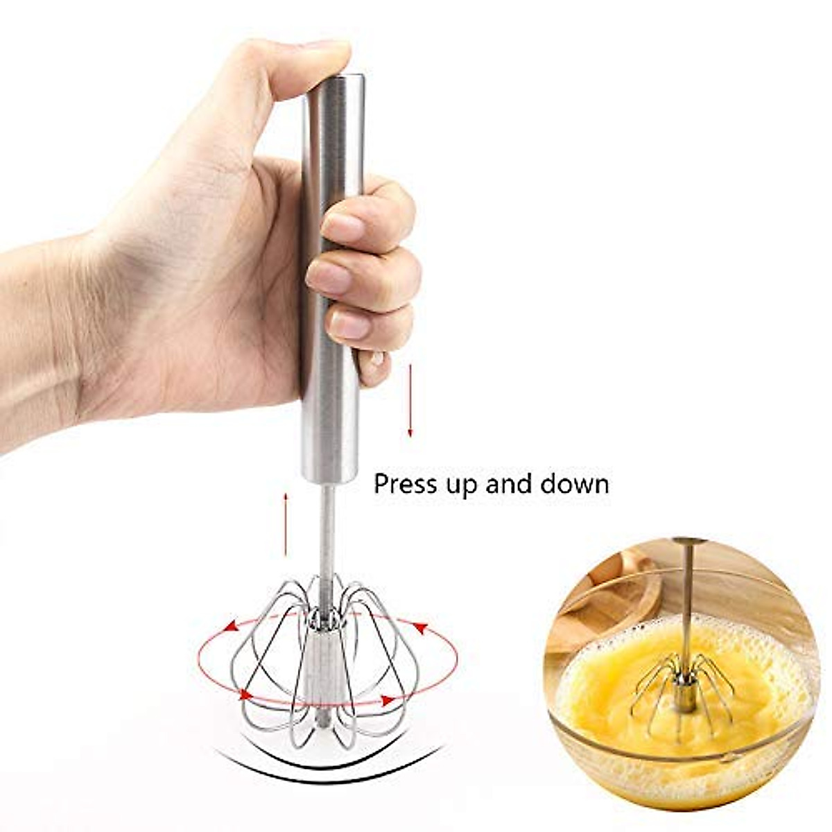 Stainless Steel Semi-automatic Egg Whisk - 3PCS Hand Push Rotary Whisk Blender (3 Pack)