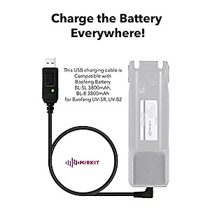 Mirkit 2.5mm USB Charger Cable with Light Indicator for Baofeng Battery UV-5R and UV-82 3800mAh BL-5L and BL-8 High Capacity Batteries for Two Way Radios