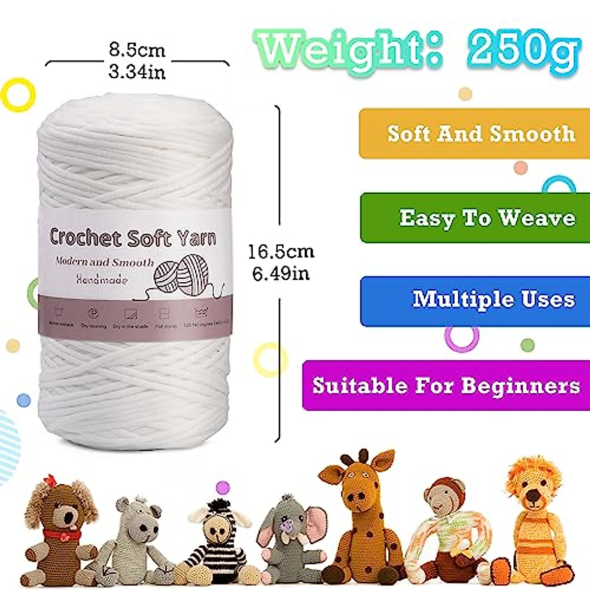 Crochet Yarn, 250g/8.81oz Yarn for Crocheting, 328 Yards Cotton Yarn for Crocheting Easy Yarn with Stitch Markers, Blunt Needles Chunky Thick Cotton Nylon Blend Yarn for Crocheting-White