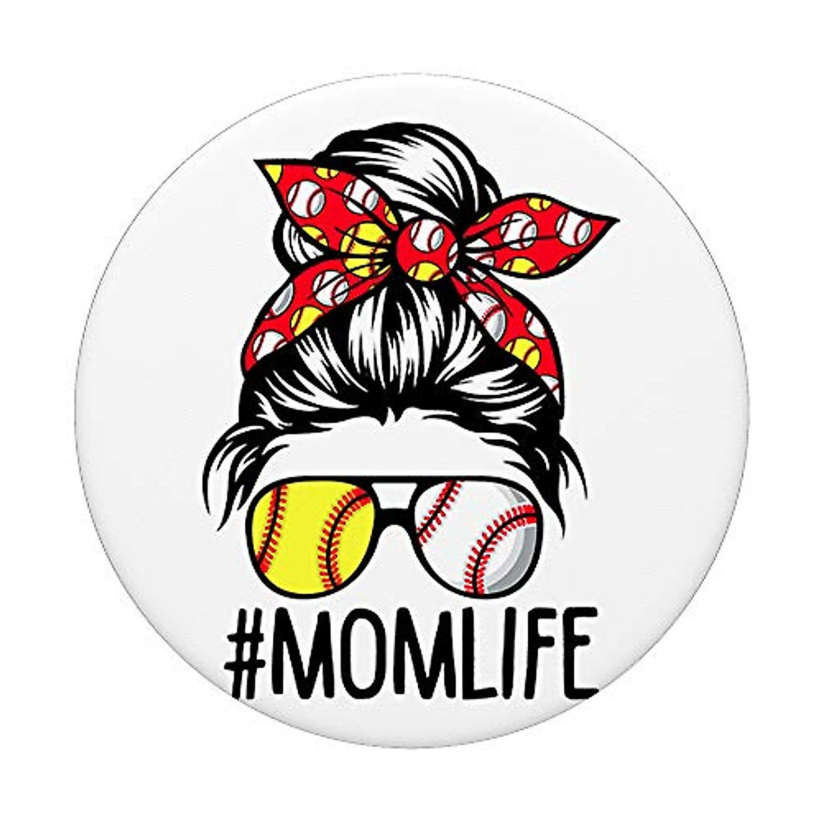 Dy Mom Life Softball Baseball Mothers Day Messy Bun PopSockets Swappable PopGrip