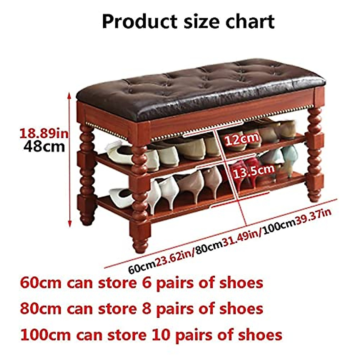 ALDEPO Shoe Cabinet 2/3 Layer Shoe Stool Shoe Bench in Entrance Hallway Shoe Rack Solid Wood Storage Cabinet with PU Seat Cushion Living Room Hotel Bedroom Wardrobe Retro Style Ea