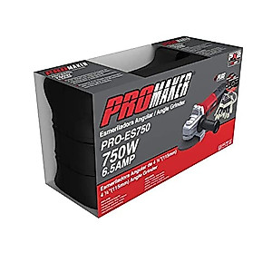 PROMAKER Angle Grinder 6.5-Amp 4-1/2 inch with Protection Googles, Pair of gloves, Two grinding Wheels, Box, Power Grinders tool with two (2) extra Carbon brushes (115mm) 750W. PRO-ES750KIT.
