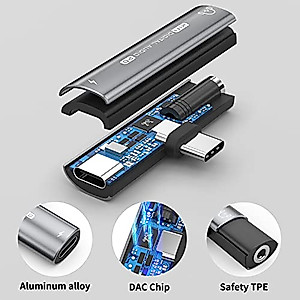 USB C to 3.5mm Audio Headphone Adapter and Charger, 2 in 1 USB C Headphone Jack HiFi DAC with 27W Fast Charging Dongle Adapter Compatible with Galaxy S23 Ultra/S22+/A53/Note 20, Pixel 7/7Pro/6/6Pro/5