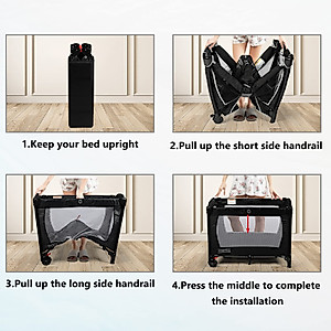 Kinder King 3 in 1 Portable Nursery Center, Foldable Playard for Baby & Toddler, Infant Pack n Play w/Bassinet, Removable Mattress, Newborn Changing Table, Travel Bag, Music Box, Storage Basket, Black