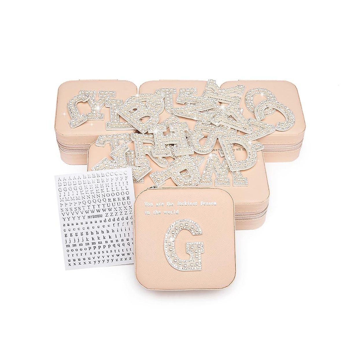 6 Pcs Personalized Travel Jewelry Boxes With 26 Letters (A-Z) DIY Your Letters Custom Feminine Gifts Mini Jewelry Boxes Earrings Rings And Necklaces Mirror Gifts For Moms Ladies Girls And Bridesmaids