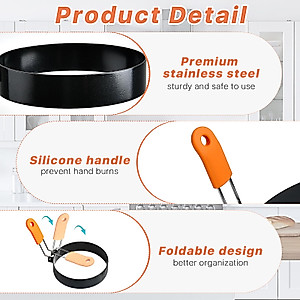 Elesunory 6 Pack Egg Rings for Frying Eggs, Nonstick Pancake Mold, Professional Stainless Steel Egg Mold with Anti-scald Handle, Round Egg Ring for Griddle Muffins Breakfast(8 Inch, 6 Inch, 3.5 Inch)