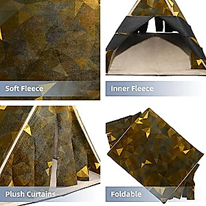 Y-DSIWX Guinea Pig Hideout House Bed, Geometric Triangle Pattern Gold Rabbit Cave, Squirrel Chinchilla Hamster Hedgehog Nest Cage