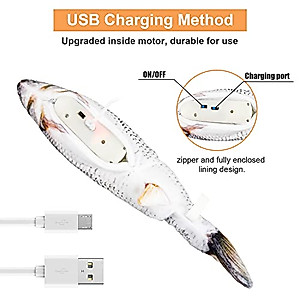 Depets Flopping Fish Cat Toy, Durable Floppy Fish Cat Toy with Catnip, USB Charging Wiggle Fish Toy for Cats/Puppy/Small Dogs, Realistic Flipping Fish Cat Toy, Cat Toy for Indoor Exercise