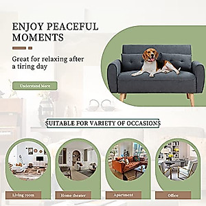 Vongrasig 47" Small Modern Loveseat Sofa, Mid Century Linen Fabric 2-Seat Sofa Couch Tufted Love Seat with Back Cushions and Tapered Wood Legs for Living Room, Bedroom and Small Space (Dark Gray)