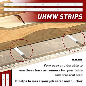 Crosscut Sled for Table Saw - Premium UHMW Plastic - 3/4" X 3/8" X 17" - Predrilled Holes and Screws - Ideal for U Tracks, Woodworking, Miter Slots, Router Table, Bandsaws - 4 Bars Included