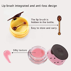 2PCS Honey Balm & Strawberry Lip Balm, Honey Lip Balm, Lip Masks for Dry and Cracked Lips with Brush, Lip Exfoliator & Moisturizer, Reduces Lips Lines & Lightens Lips, Anti-Wrinkle, Aging