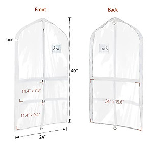 Univivi Clear PVC Dance Costume Bags (6 Pack) Garment Bag 40 Inch for Dance Competitions, with 4 Medium Clear Zipper Pockets and 1 Large Back Zippered Pocket [Upgraded Version] (40'' x 24'' 6 Pack)
