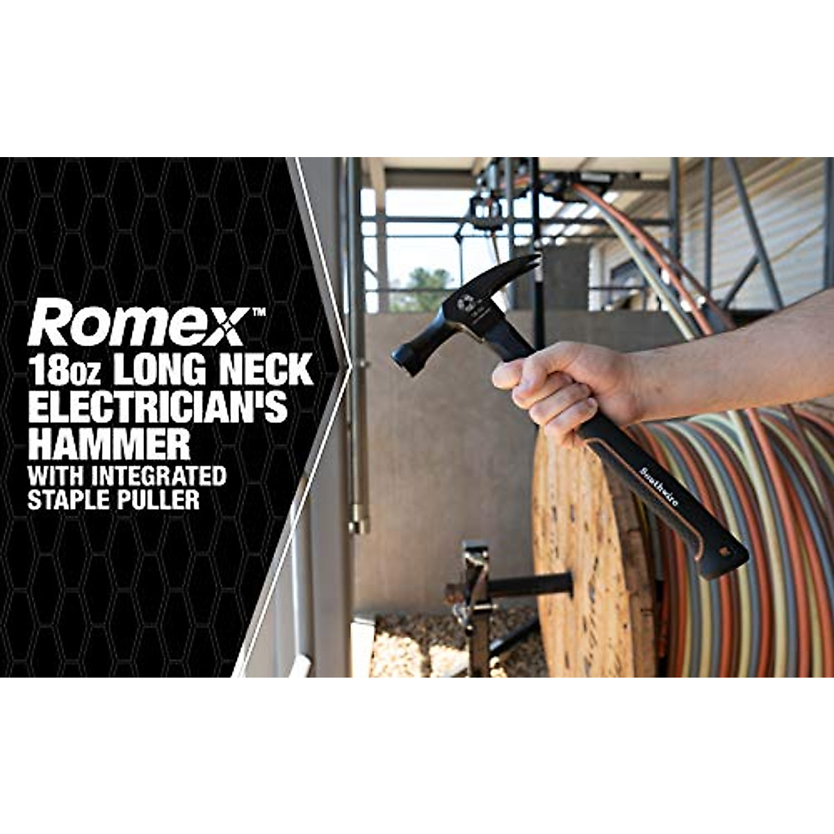 Southwire Bmeh-18 Heavy Duty Romex Electrician's Hammer; Romex Staple Remover; Tether Hole For Safety; 18 oz Head with Smooth Face; Heavy Duty Drop Forged Steel -65116740