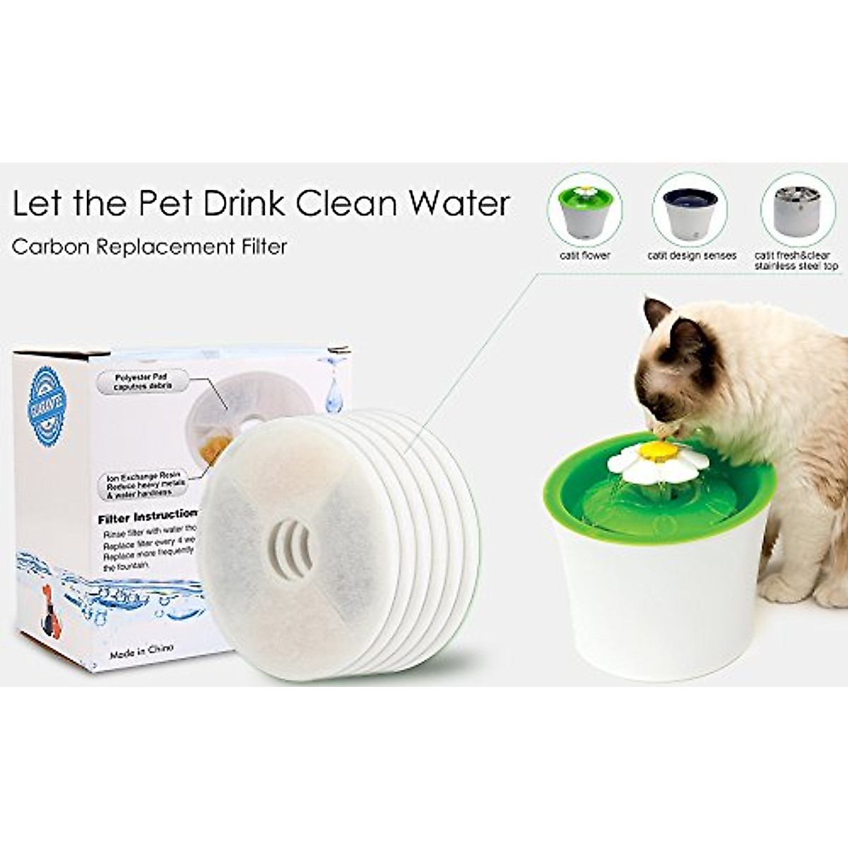 JIAN YA NA [6 Pack Premium Cotton Activated Carbon Replacement Pet Fountain Filters for Catit Design Senses Fountain/Catit Flower Fountain/Catit Senses 2.0