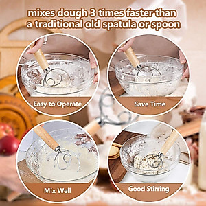 Danish Dough Whish Bread Mixer, 2 Pack Stainless Steel Dutch Whisk Hand Mixer Wooden Handle Kitchen Baking Tool for Baking Cake Dessert Sourdough Pizza and Pastry, Artisian Blender.
