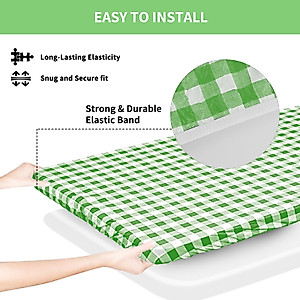 Raweao Picnic Table Cover with Bench Covers - 3 Piece Fitted Picnic Table Cover with Elastic Band and Flannel Backing, Picnic Table Cover for Outdoor, BBQ, Camping (30 X 72 Inch, Green)