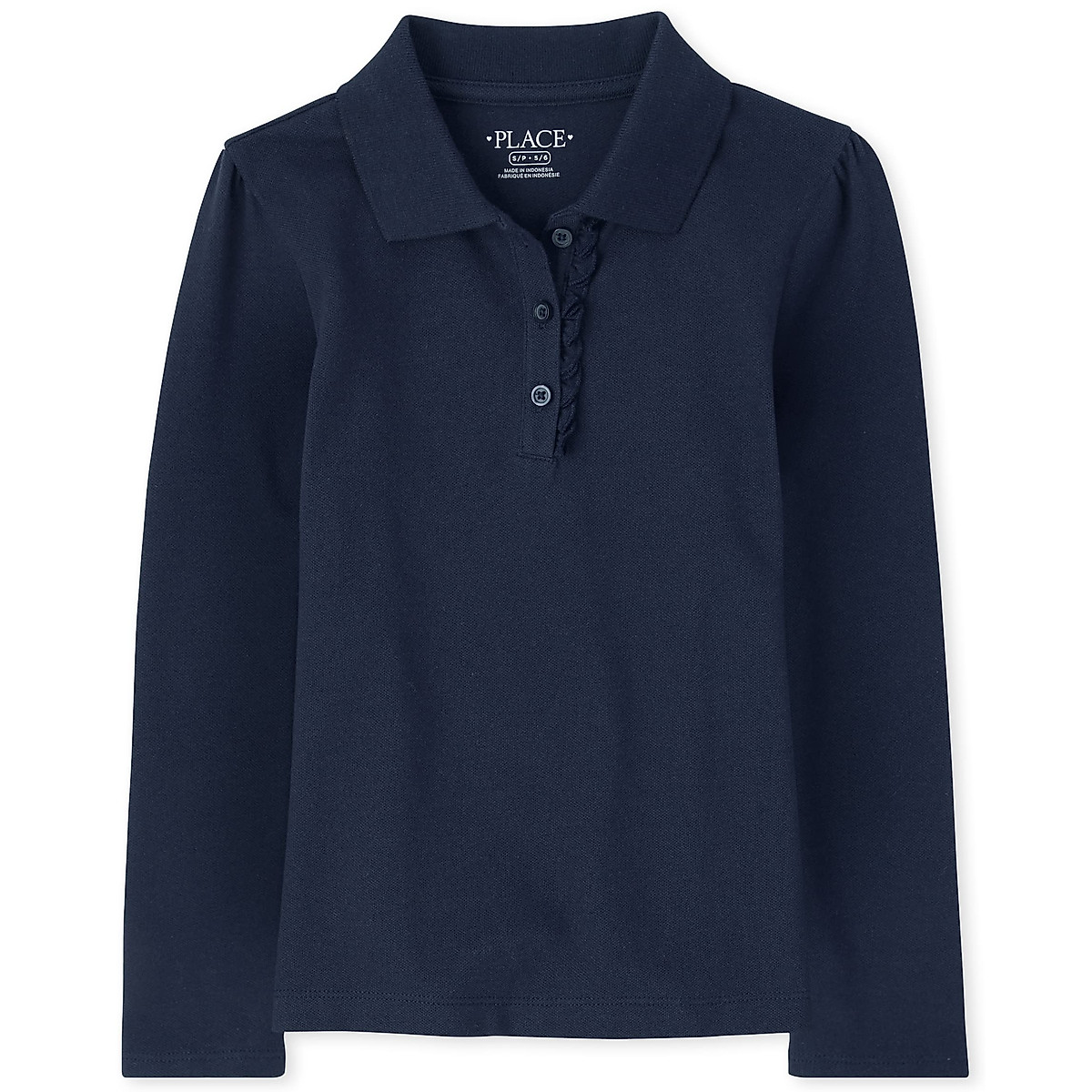 The Children's Place Girl's Long Sleeve Ruffle Pique Polo, Tidal, Small