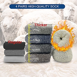 Caudblor Men's Merino Wool Hiking Socks-Thermal Warm Crew Winter Ankle Socks for Trekking,Cycling,Multi Performance,4 Pack