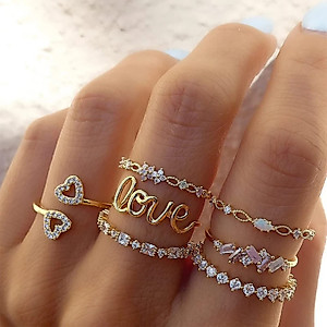 Gold Stackable Rings for Women Gifts Trendy Stuff Simple Star Moon Heart Knuckle Rings Set Boho Rings Cute Stuff Birthday Gifts Gold Rings Pack Jewelry