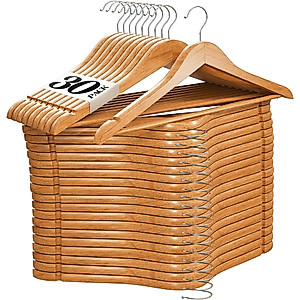 Home It Wooden Hangers 30 Pack - Natural Wood Durable Heavy Duty Coat Hangers Non Slip for Jacket, Shirt, Pants and Suit - Premium Solid Clothes Hangers for Closet with Chrome Swivel Hook