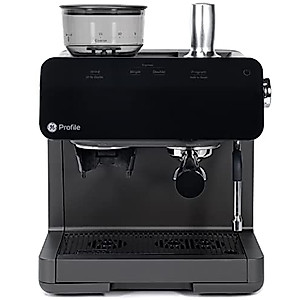 GE Profile Semi Automatic Espresso Machine + Steam Frother | Italian-Made 15 Bar Pump for Balanced Extraction | 15 Adjustable Grind Size Levels | WiFi Connected for Drink Customization | Black