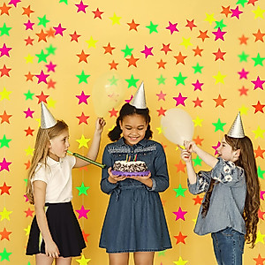 106feet Glow in The Dark Neon Star Paper Garland Under Blacklight for Birthday Party Supplies and Decorations Hanging Fluorescent Green Pink Streamers for Party Favors Wedding Accessories