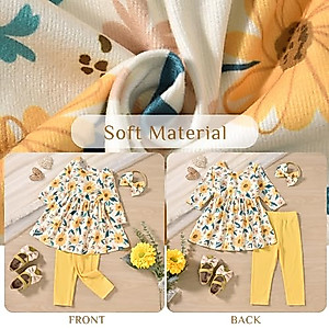 Aalizzwell 18-24 Months Little Toddler Girls Fall Clothes Floral Ruffle Tunic Pants Outfit Set Winter Clothing Yellow