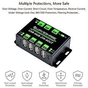 Industrial Grade USB HUB with 4X USB 2.0 Ports, Switchable Dual Hosts, Support Multi System Multi Protections ESD Protection TVS Diode Compatible with Linux, Windows 11/10 / 8.1/8 / 7 / XP