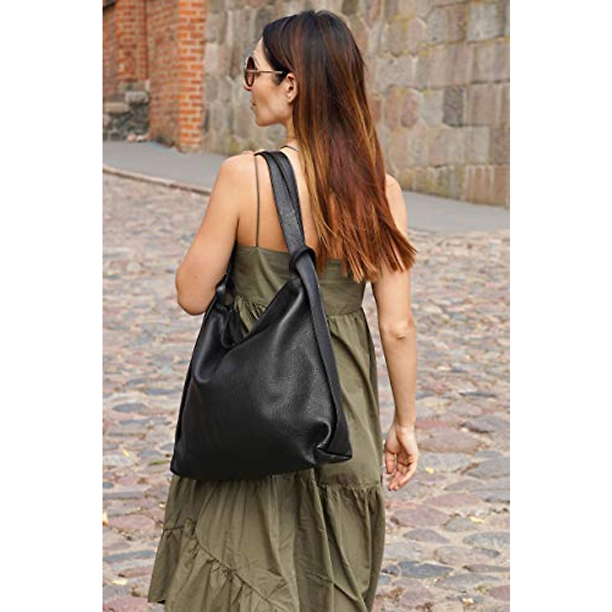 Women Leather Backpack Purse- Handmade Convertible Hobo Shoulder Bag from Genuine Leather