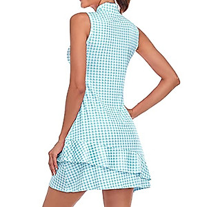 Viracy Tennis Dress for Women Golf Outfits Sleeveless Stand Collar Short Dresses with Pockets Zip Up Moisture Wicking for Workout Athletic Blue Houndstooth-M