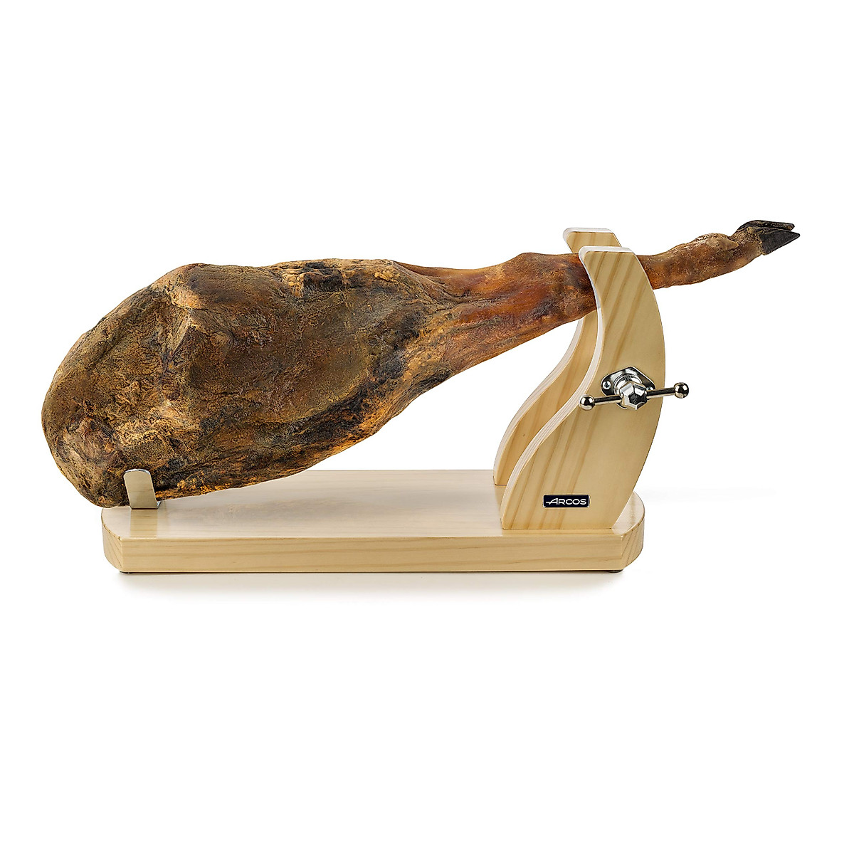Arcos Accessoires - Ham Holder stand - Metallic Ironworks 500x280x180 mm 20"x11"x7" - Natural Colour lacquered pine wood Brown Color