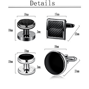Ofeiyaa 10pcs Square Cufflinks And Shirt Stud Formal Men Classic Cufflinks Tuxedo Buttons Set Black Tone Tuxedo Shirts for Business Wedding