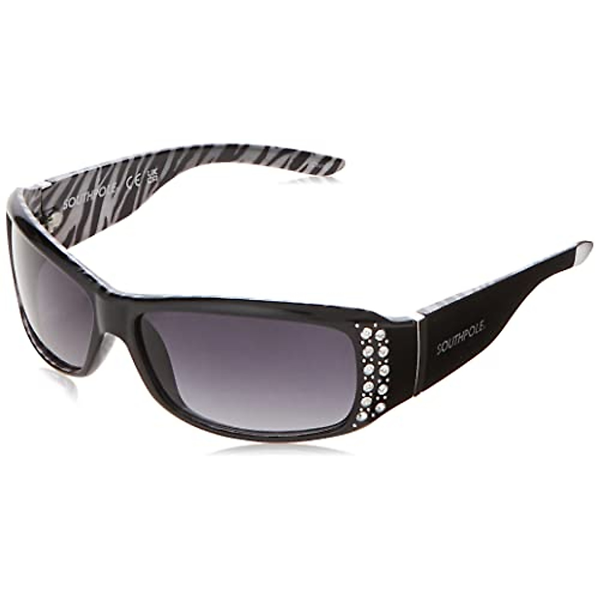 SOUTHPOLE Women's 1067SP Bedazzled Wrap UV400 Protective Rectangular Sunglasses. Cool Gifts for Her, 62 mm, Black Zebra