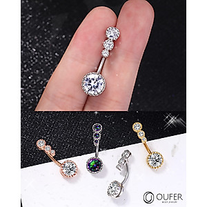 OUFER 316L Surgical Steel Belly Button Rings Clear CZ Navel Rings Belly Rings Belly Piercing