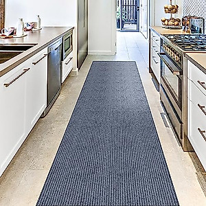 Sweet Home Stores Washable Rib Design Indoor/Outdoor Rubberback Runner Rug, Grey, 2'7" x 9'10"