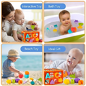 UNIH Baby Sensory Bin Toys for 1 Year Old Boy Girl, Montessori Baby Shape Sorter Toy with Textured Blocks and ABCs, Early Learning Developmental Gifts Toys, Baby Toys 6 to 12-18 Months