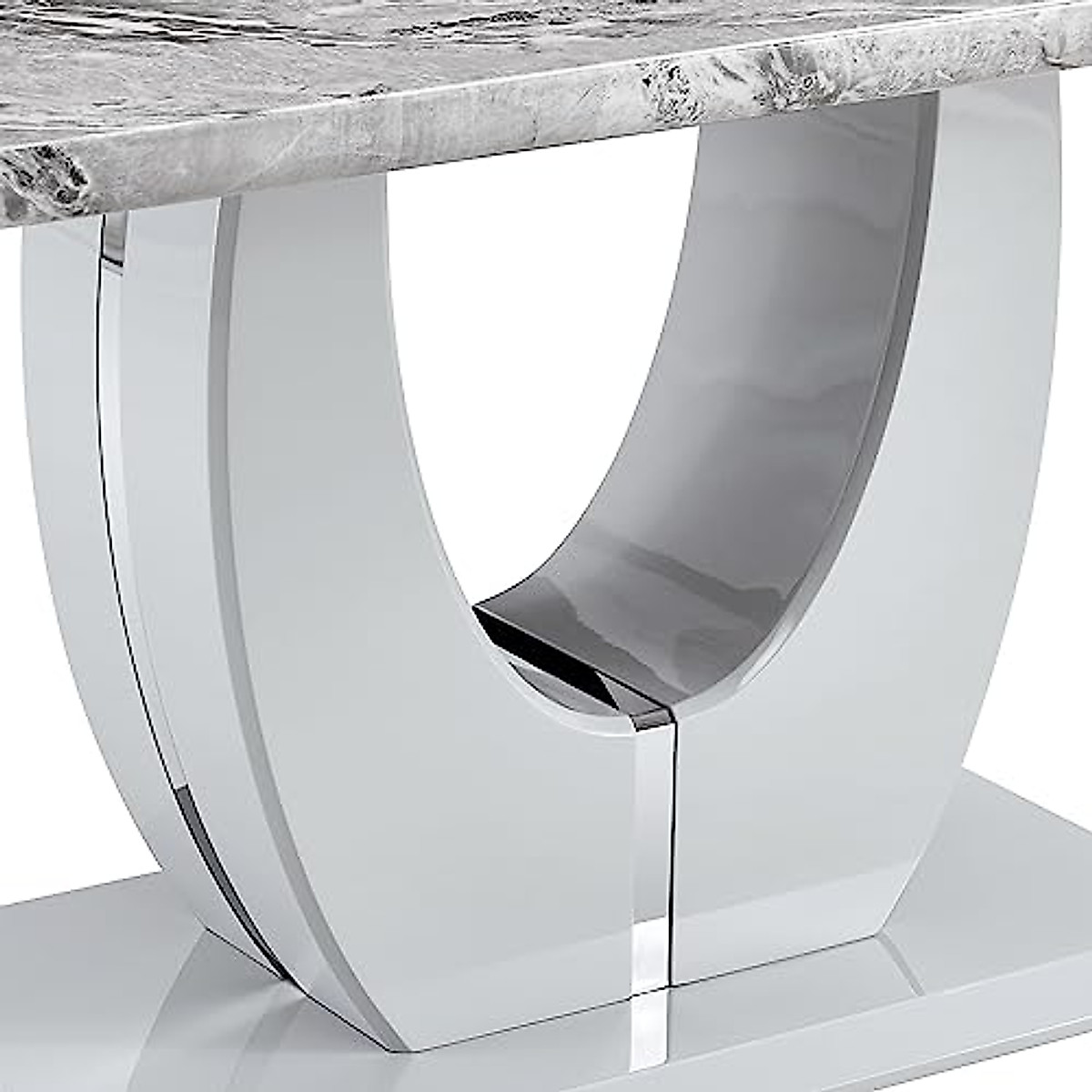 JUFU Faux Marble Dining Room Table Set for 8,Rectangula Kitchen Table Set with Faux Marble Tabletop＆6 Pu Leather Upholstered Chairs Ideal for Dining Room, Kitchen (White, 71'')