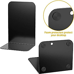 Bookend, Black Metal Bookends for Shelf Book Ends for Heavy Books, 2 Pieces Book Stopper for Home Office School