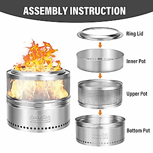 Onlyfire Wood Burning Fire Pit with Carrying Bag, 20” Detachable Portable Outdoor Firepit for Camping Tailgating Patio Backyard Bonfire Party, Perforated Smokeless Fireplace, Stainless Steel FP037