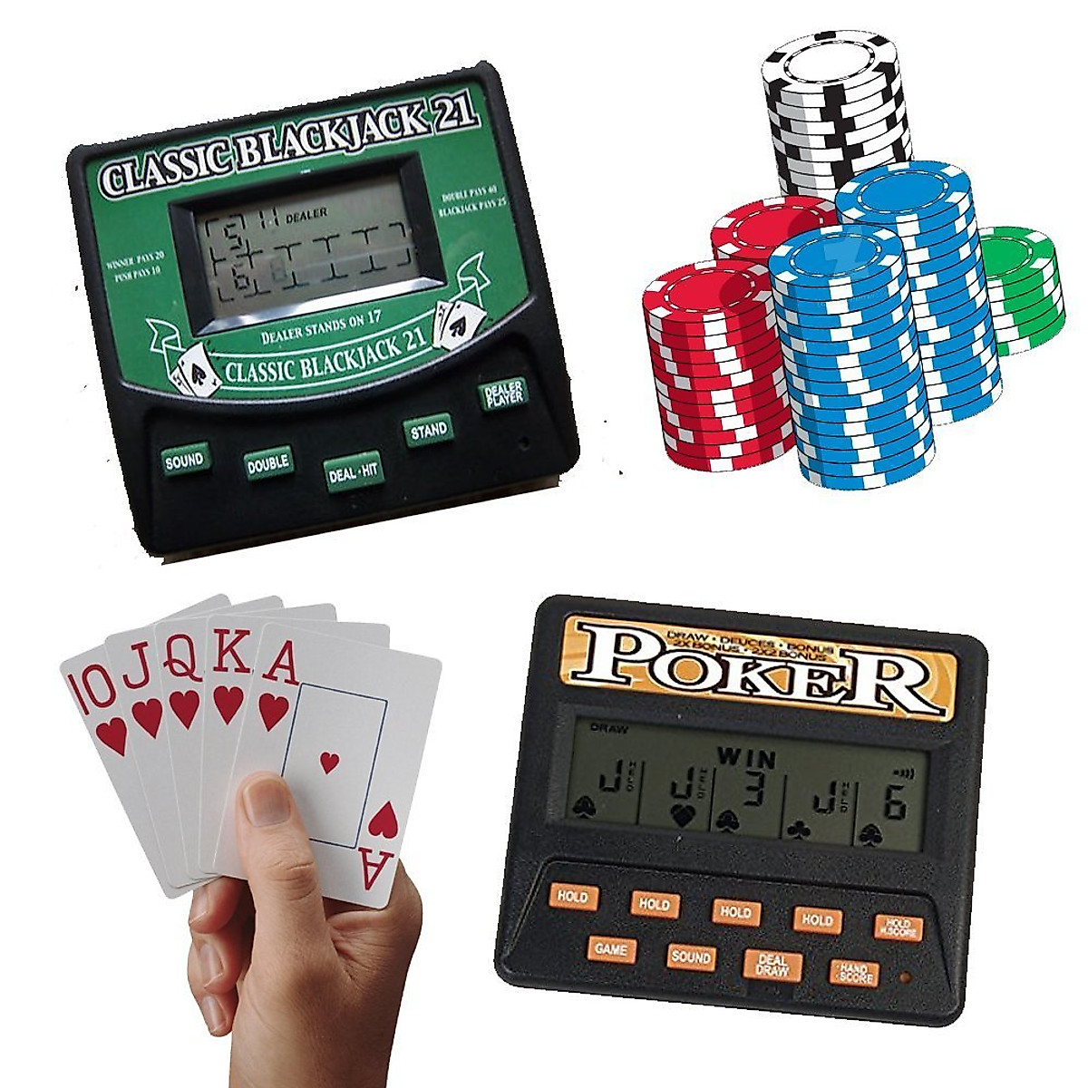 3 in 1 Gambling Handheld Video Game Pack - Solitaire Handheld Game - Blackjack Handheld Game - Poker Handheld Game