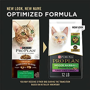 Purina Pro Plan Hairball Management, Indoor Cat Food, Shredded Blend Turkey and Rice Formula - 12 lb. Bag