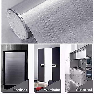 Yancorp 16" X 120" Silver Contact Paper Stainless Steel Contact Paper Peel and Stick on Removable Countertop Self-Adhesive Kitchen Fridge Liner Covers (15.7"x120")