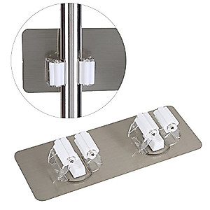 GLOGLOW Wall Mount Self Adhesive Mop & Broom Holder Organizer Tools Storage Rack (White),Wall Stickers