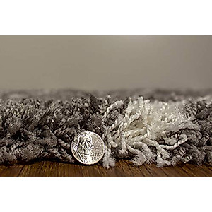 Super Area Rugs Modern Geometric Design Soft Shag Rug, Gray & White, 2' x 3'