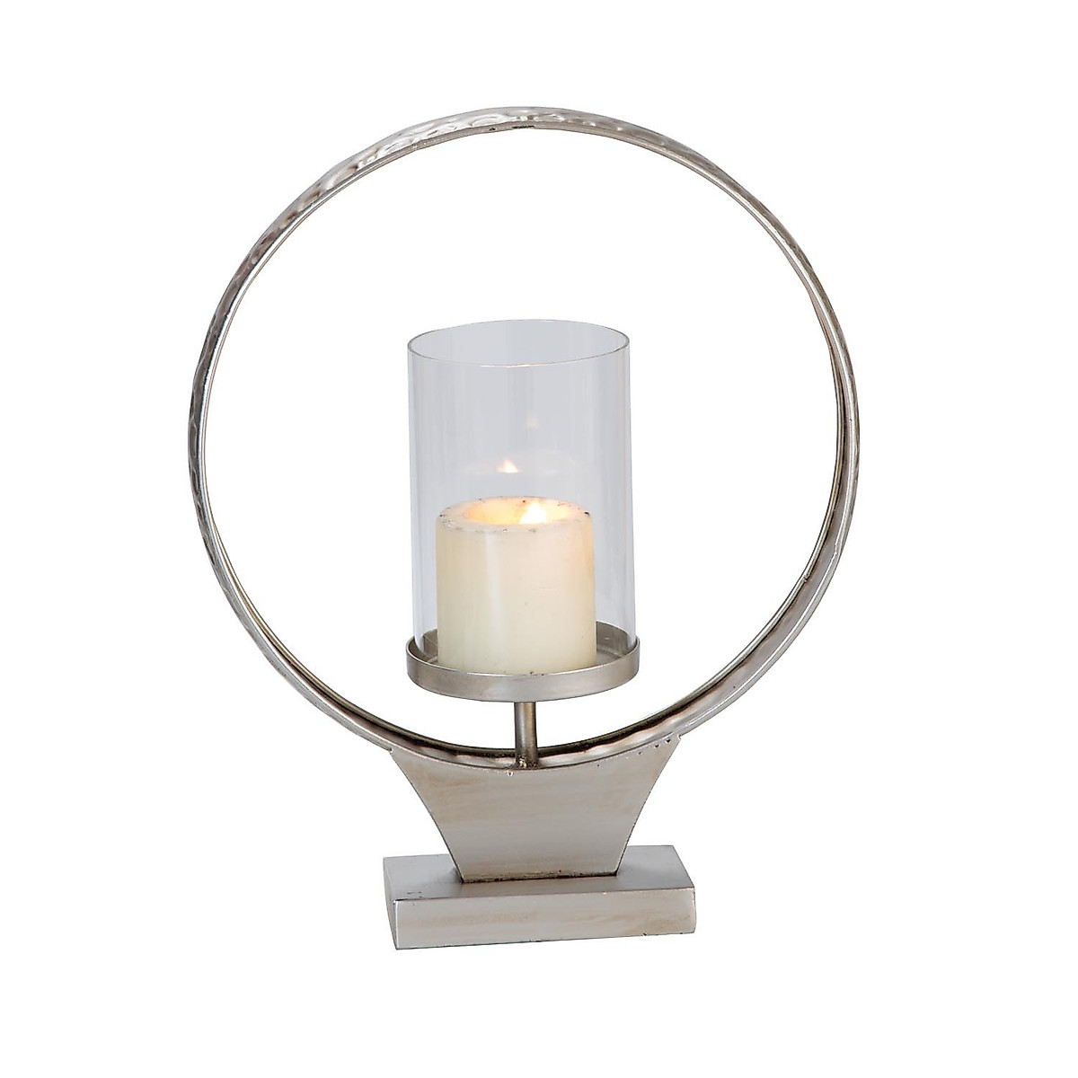 Foreside Home & Garden Small Hammered Metal Round Ring Pillar Candle Holder, Silver