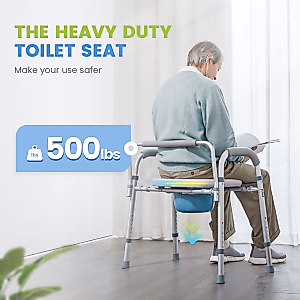 OasisSpace Stand Alone Raised Toilet Seat 500lbs - Adjustable Toilet Safety Frame Raised Toilet Seat with Handles for Elderly, Medical Beside Commode Chair for Senior and Disabled